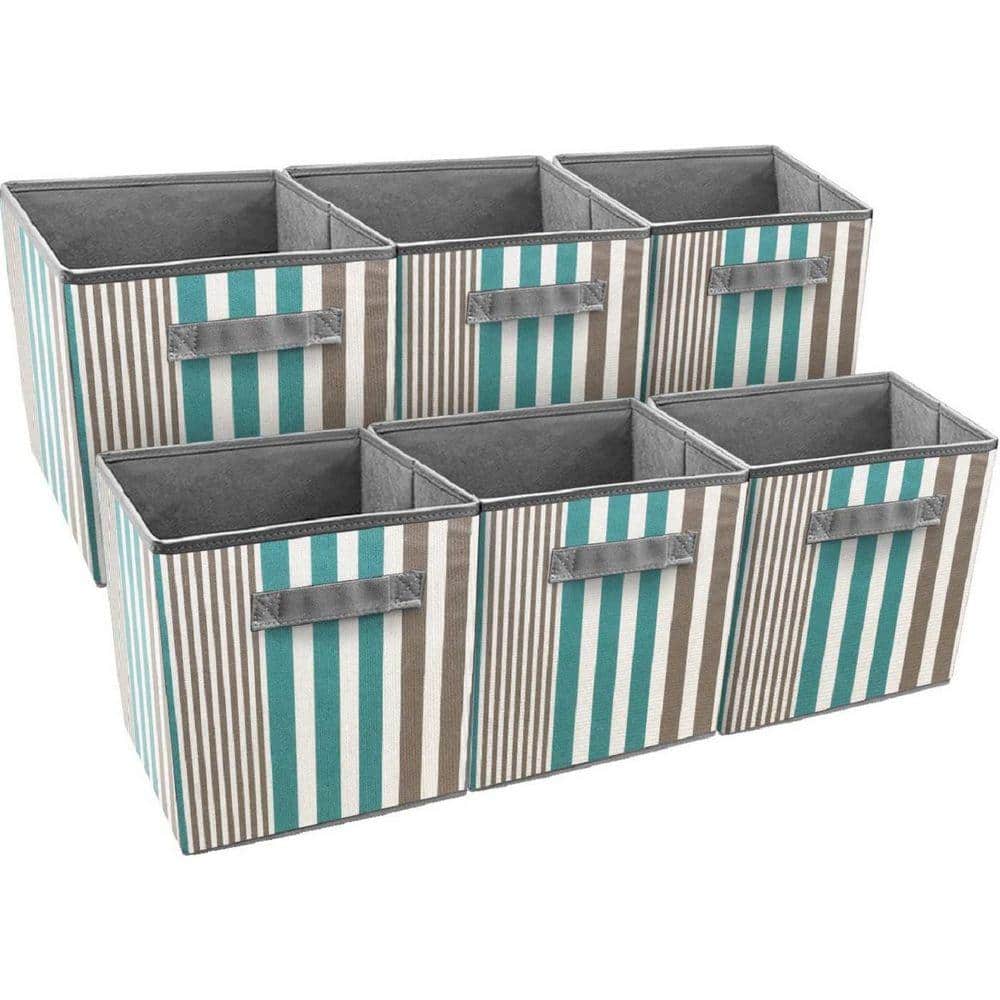 Sorbus 11 in. H x 10.5 in. W x 11 in. D Aqua Vertical Stripe Foldable ...