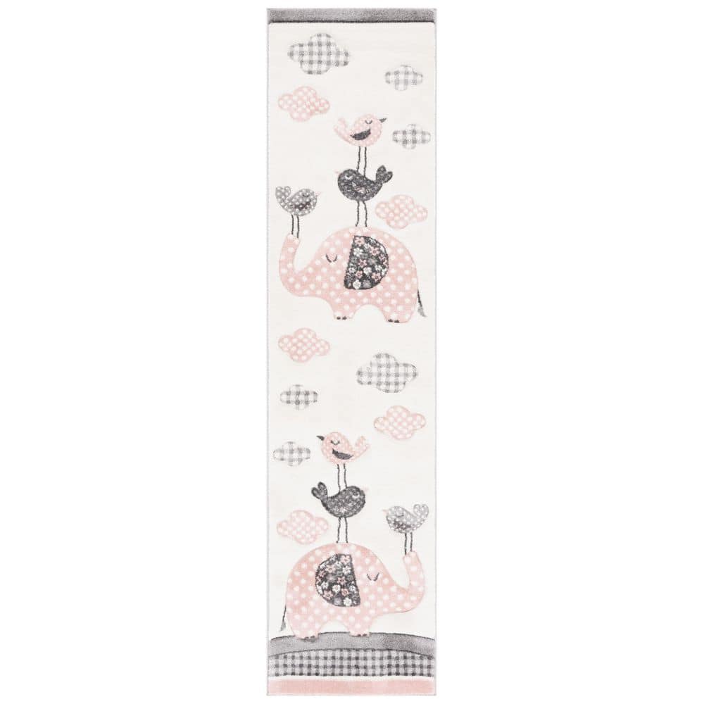 SAFAVIEH Carousel Kids 2 ft. x 8 ft. Pink/Ivory Polka-Dot Elephant ...