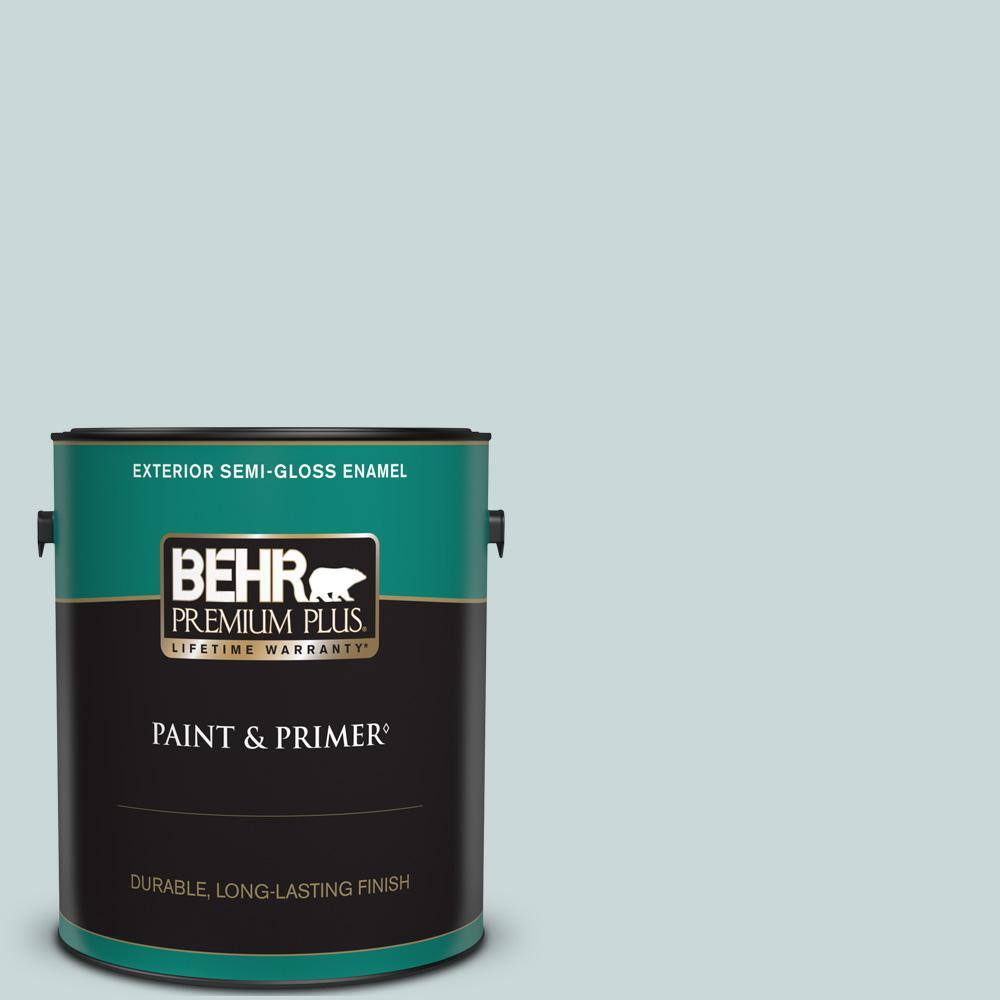 BEHR PREMIUM PLUS 1 gal. #PPU13-16 Offshore Mist Semi-Gloss Enamel ...