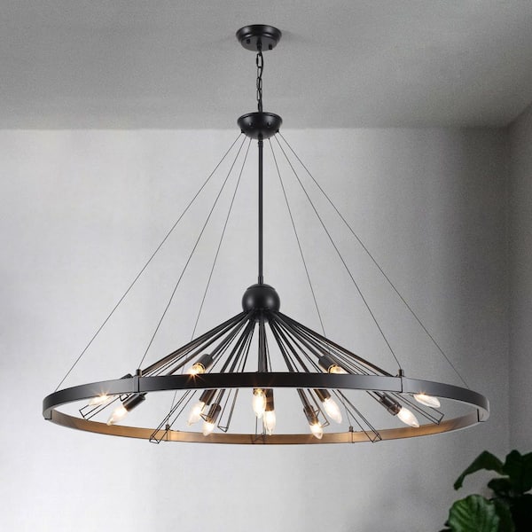 ADSENSTY 43.3 in. 12-Light Black Wagon Wheel Satellite Chandelier for ...