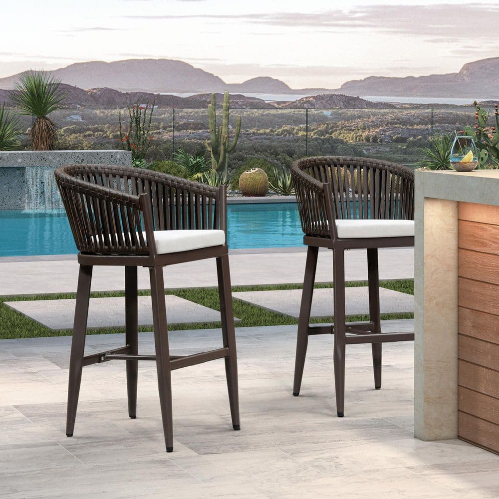 PURPLE LEAF Modern Aluminum PE Rattan Bar Height Outdoor Bar Stool with ...