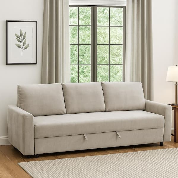 Benjara 37 in. Beige Fabric Full Size Sofa Bed BM333106 - The Home Depot