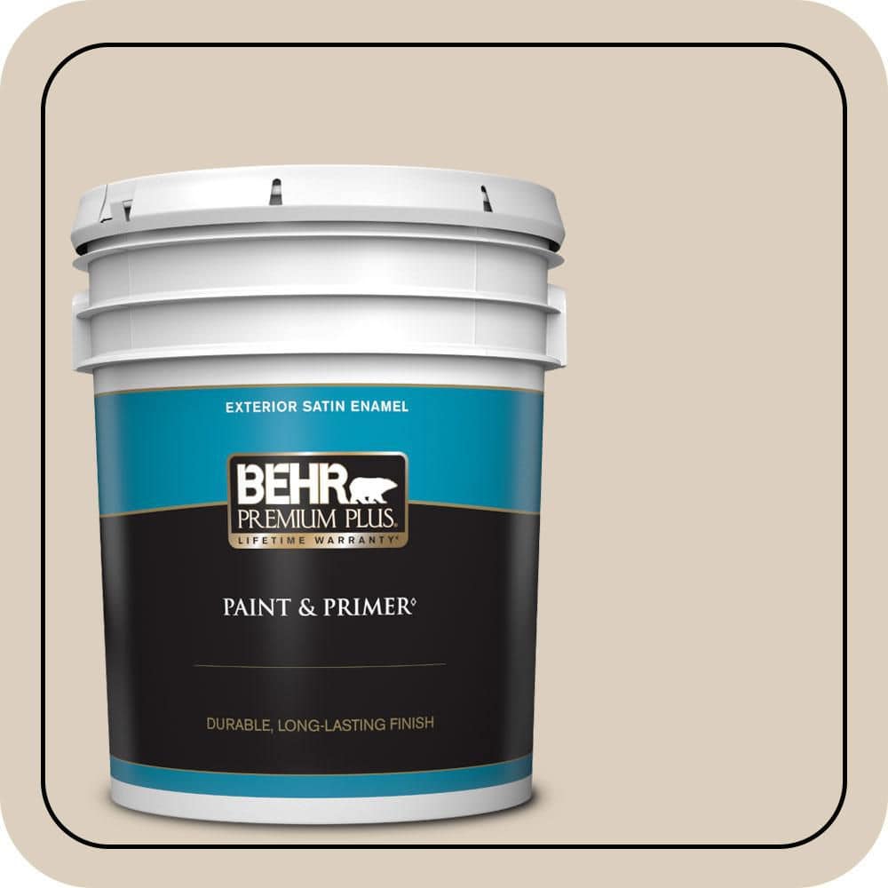 BEHR PREMIUM PLUS 5 gal. #OR-W07 Spanish Sand Satin Enamel Exterior ...