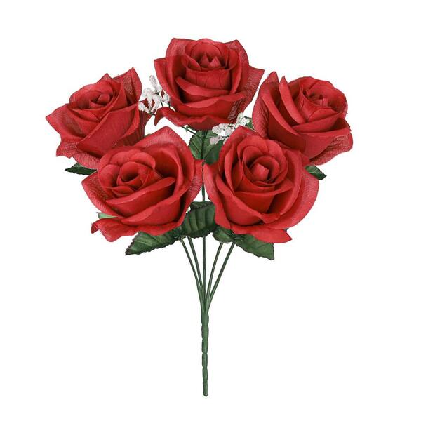 LIVING LUXURY 14 in. Red Artificial Open Rose Flower Stem Bush Bouquet ...