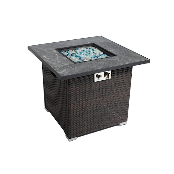 URTR 30 in. Brown Square Wicker Outdoor Propane Gas Fire Pit Table ...