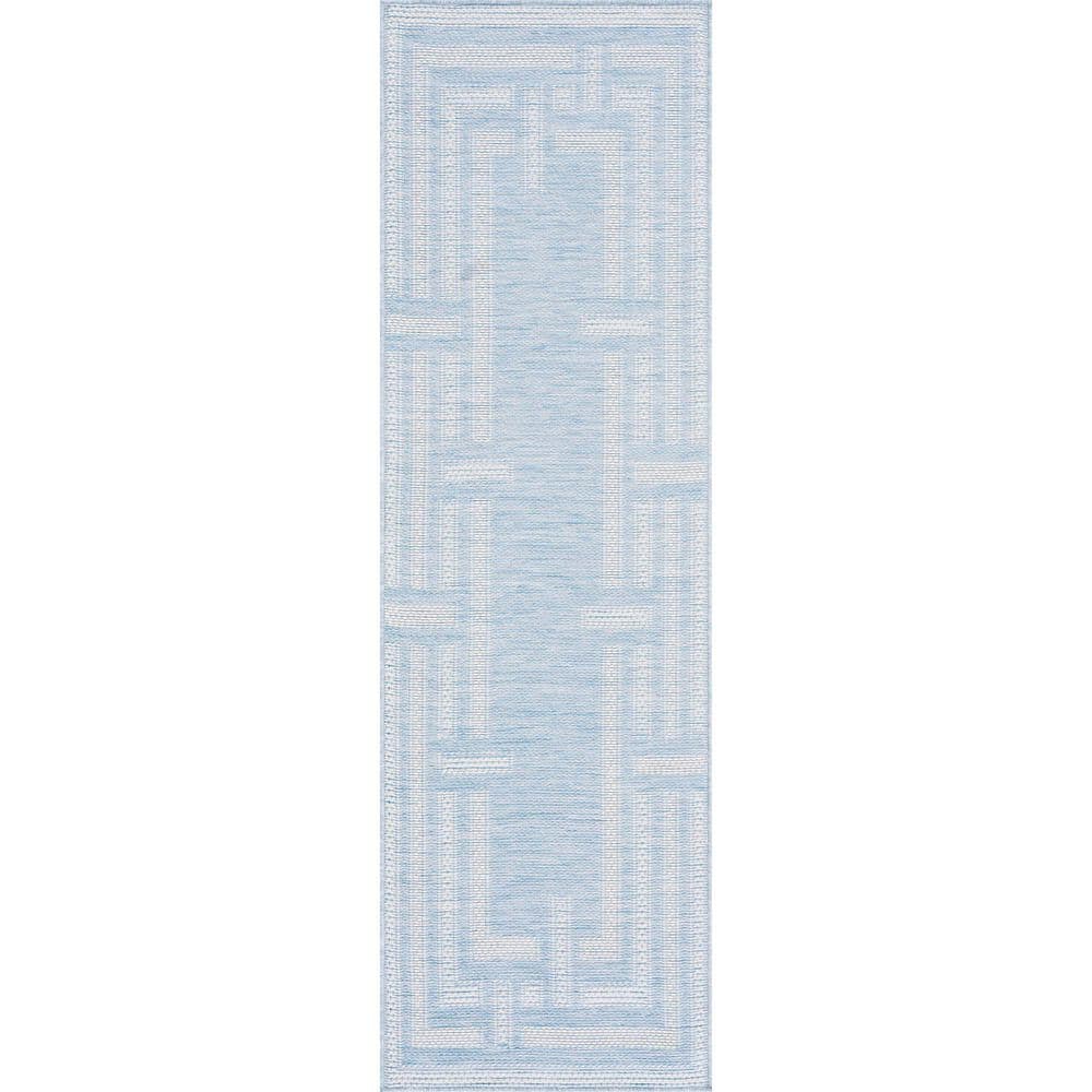 Tayse Rugs Bailey Aqua 2 ft. x 7 ft. Transitional Geometric Flat Weave ...