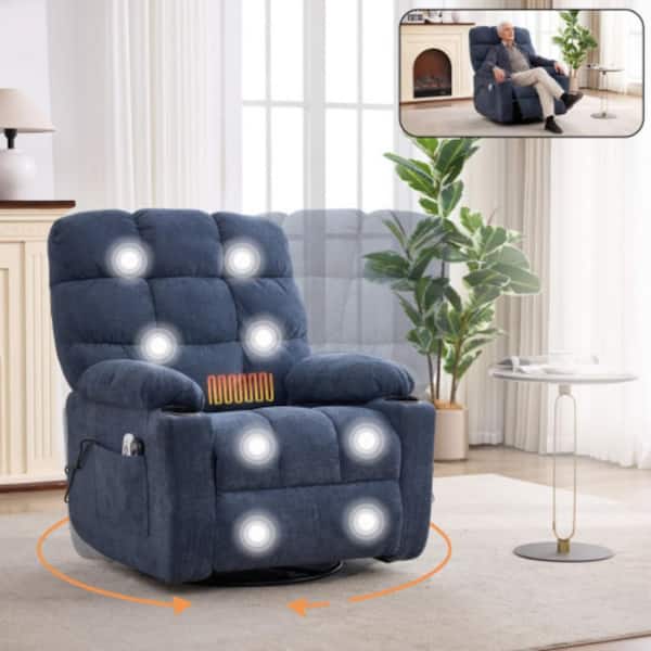 Boyel Living Blue 360° Swivel Hot Massage Manual Recliner Chair for ...