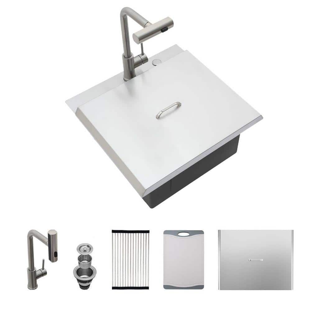 Qidian 21 in Drop-In Single Bowl Brushed Nickel Workstation Stainless ...