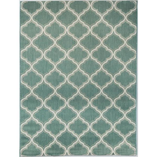 Hampton Bay Trellis Teal 5 ft. 3 in. x 7 ft. Indoor/Outdoor Area Rug ...