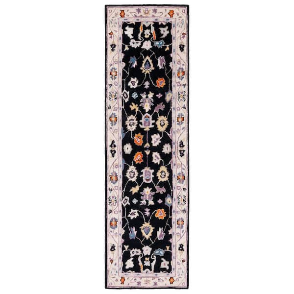 SAFAVIEH Anatolia 2 ft. x 8 ft. Black/Ivory Traditional Floral Runner ...