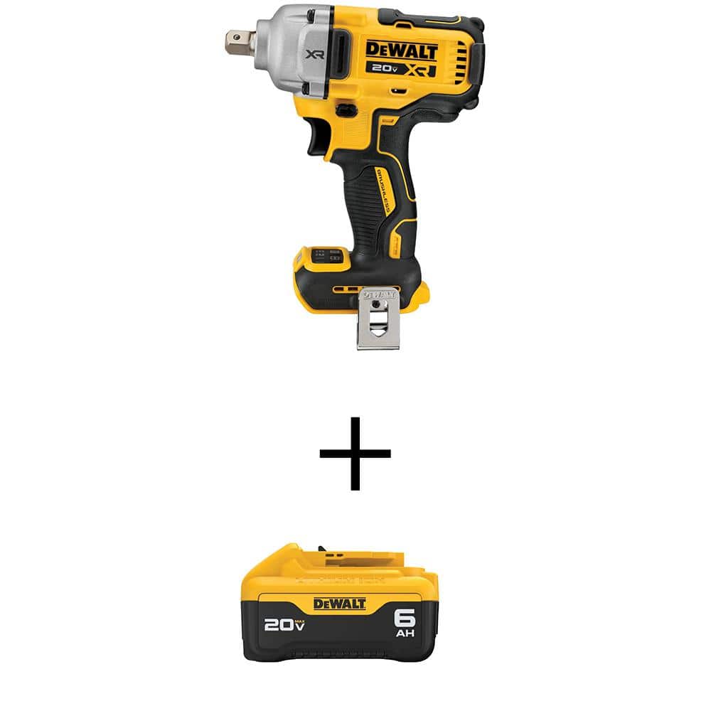 DEWALT 20V MAX Lithium-Ion Cordless 1/2 in. Impact Wrench with 20V MAX Premium Lithium-Ion 6.0Ah ...