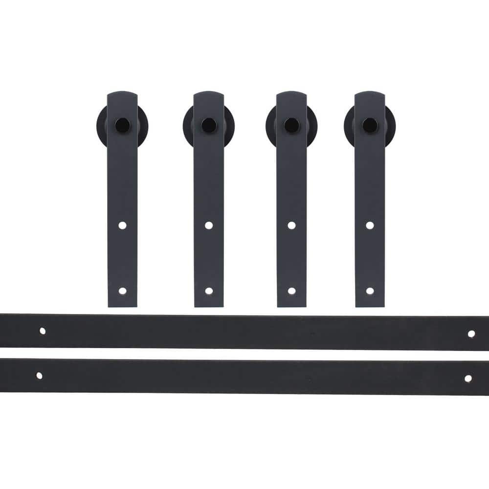 CALHOME 144 in. Matte Black Classic Straight Strap Sliding Barn Door ...