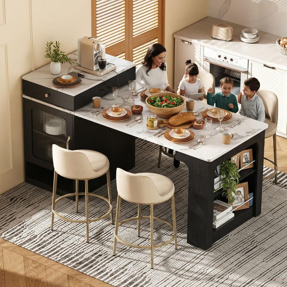 Have a question about Runesay Modern Black Wood 59.5 in. Power Outlet Kitchen Island Extendable ...