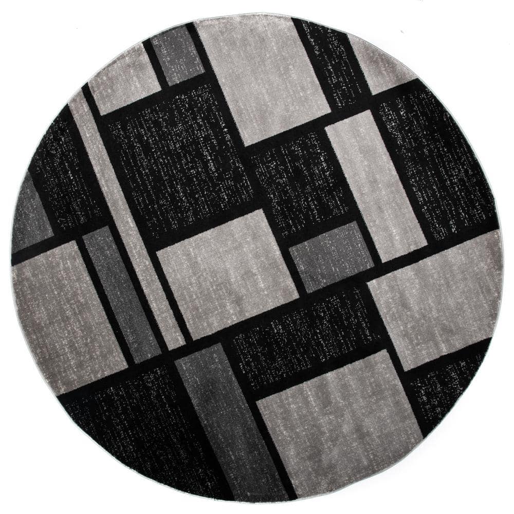 World Rug Gallery Contemporary Modern Boxes Gray 6 ft. 6 in. Round Area ...