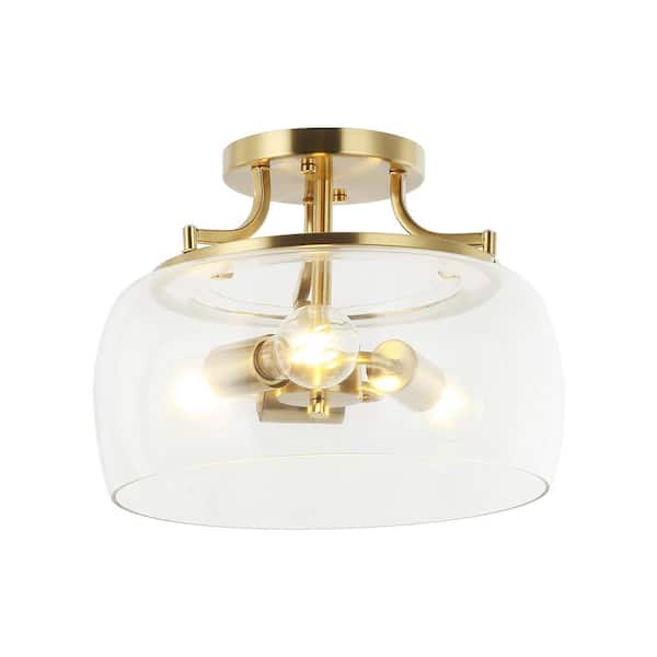 Parrot Uncle 13 in. 3-Light Brass Gold Semi-Flush Mount Ceiling Light ...