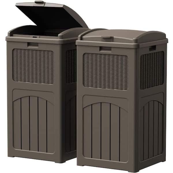 Tozey 33 Gal. Outdoor Plastic Trash Can, Set of 2 Waterproof Deck Box ...