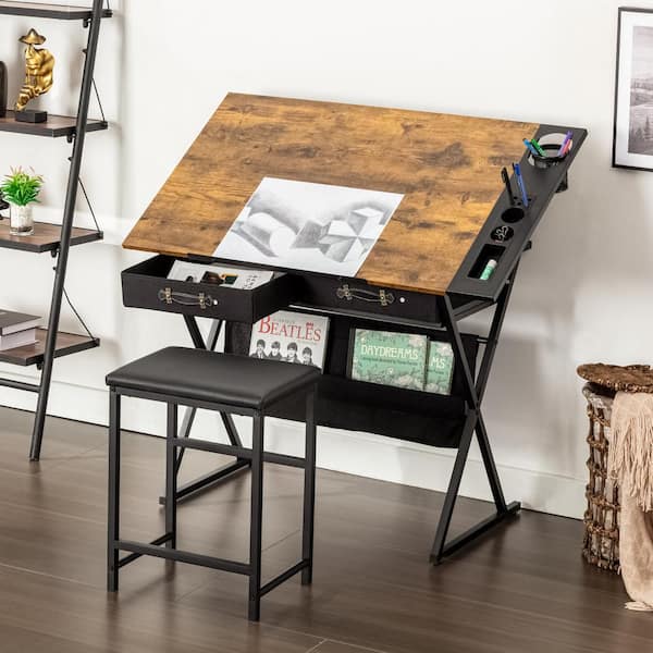 VECELO Height Adjustable Drafting Table Drawing Table Set 23.6 in ...