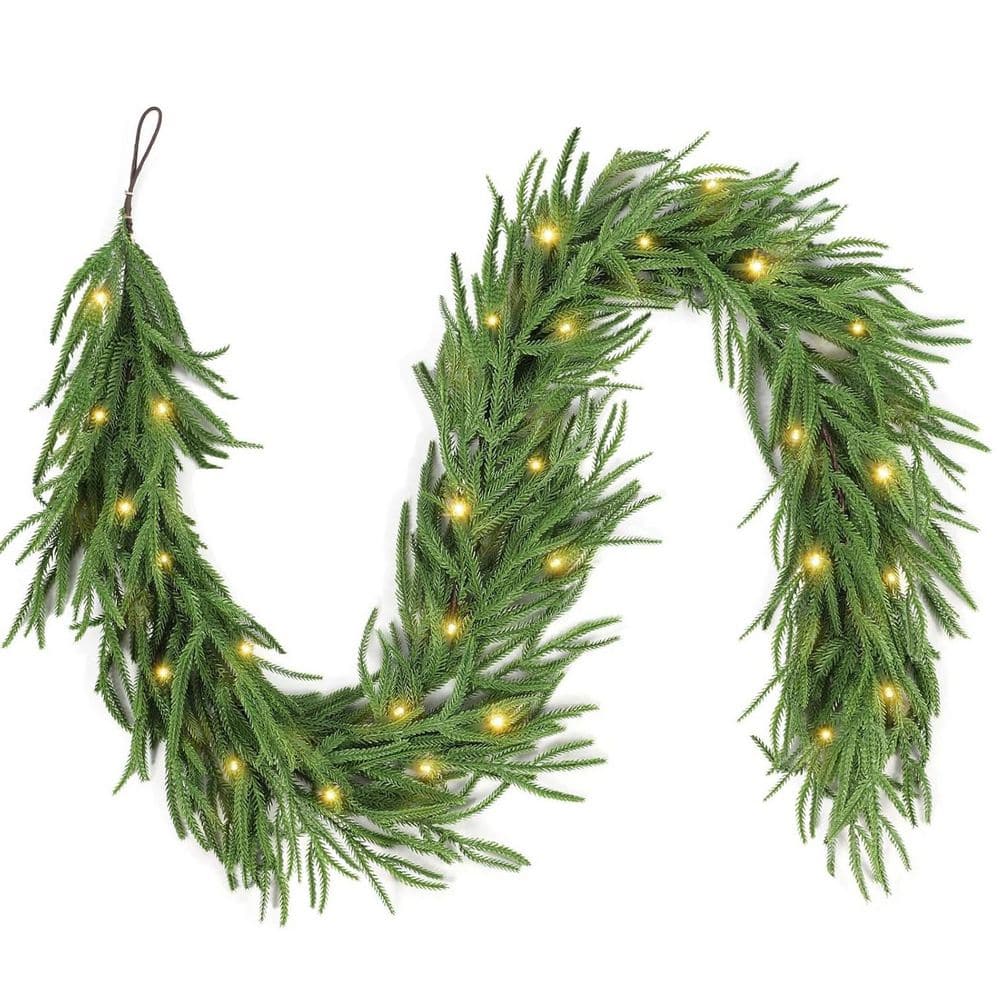 9FT Artificial Christmas Garland with LED String Lights, Norfolk Pine ...