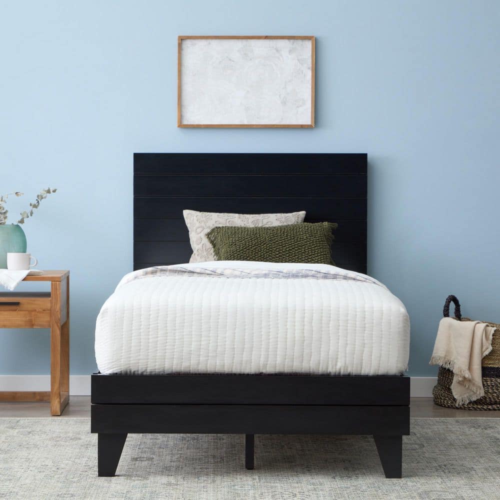 Brookside Mabel Black Wood Frame Twin Platform Bed with Shiplap ...