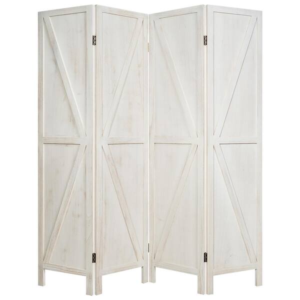 Costway 4-Panels White Folding Wooden Room Divider W/V-Shaped Design 5. ...