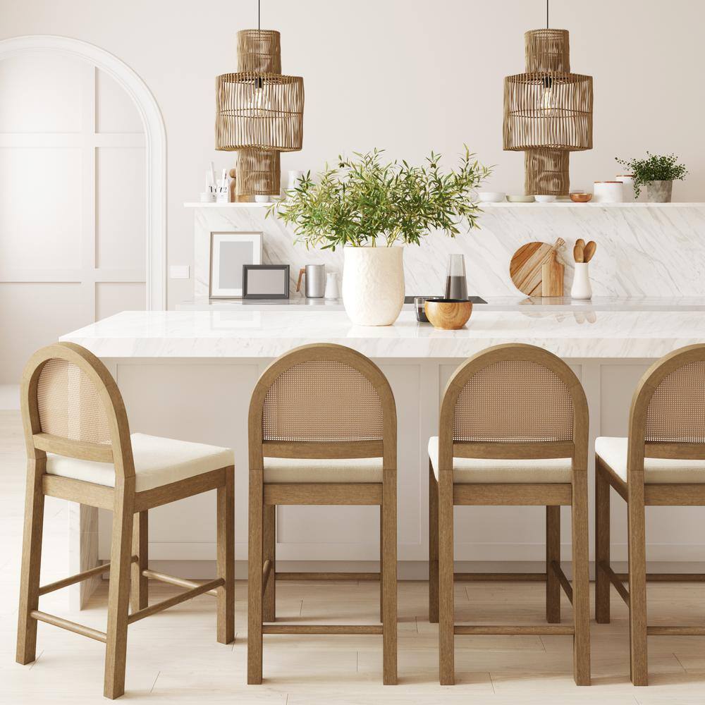 Nathan James Bailey 24 In Upholstered Boucle Rattan And Wood Counter