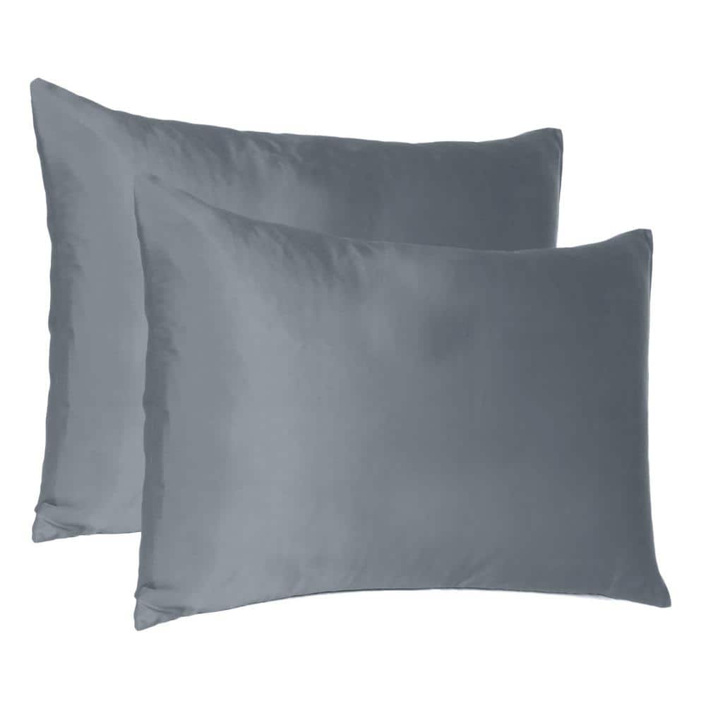 HomeRoots Amelia Dark Gray Solid Color Satin King Pillowcases (Set of 2 ...