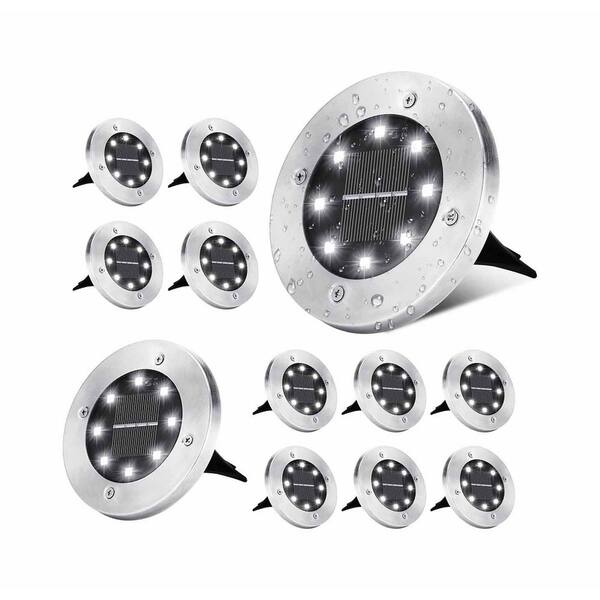 phyfalip 12-Packs 8-LED Solar Ground Lights Disk Lights, Outdoor in ...