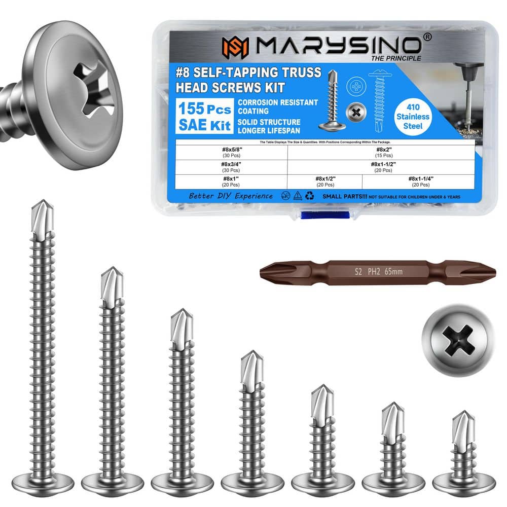 MarySino #8 Truss Head Stainless Steel Self-Tapping Screw Assortment ...
