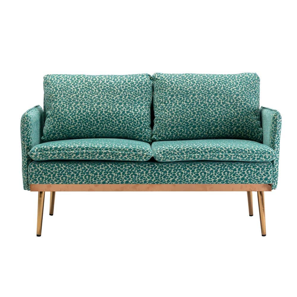 55.91 Inch Leopard Teal Polyester 2-Seat Sofa, Accent Sofa Loveseat ...
