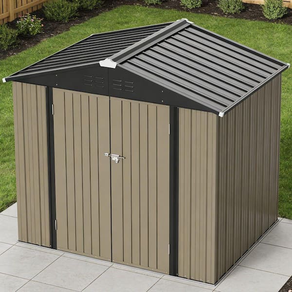 Coporesell 10 ft. x 8 ft. Metal Shed with Double Door (80 sq. ft ...