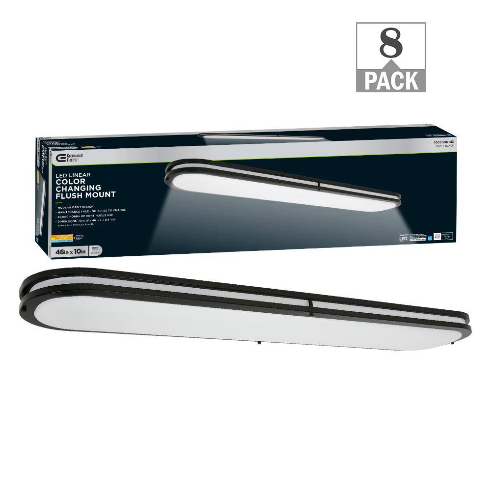 Commercial Electric 46 in. x 10 in. Matte Black Orbit LED Flush Mount ...