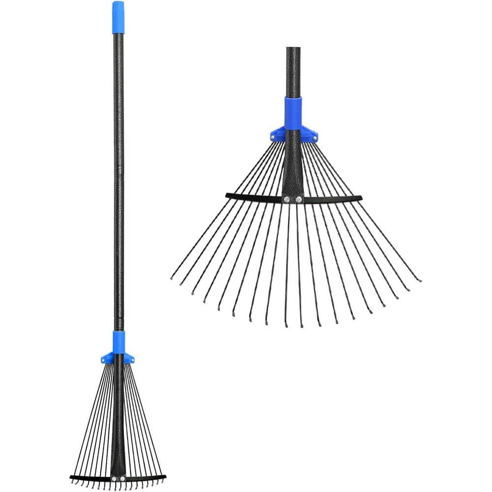 55in. Metal Adjustable Leaf Rake with Long Handle, Expandable 8-17 in ...