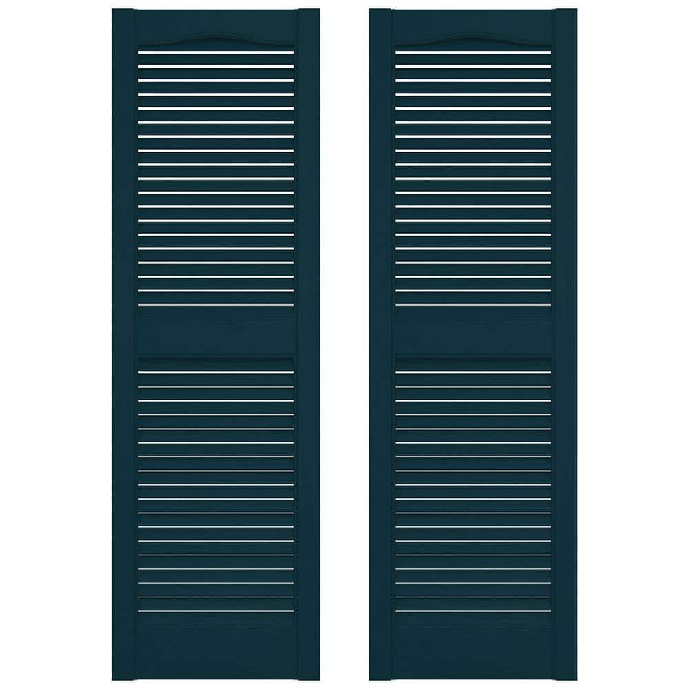 Builders Edge 12 in. x 60 in. Louvered Vinyl Exterior Shutters Pair in Midnight Blue 010120060166 The Home Depot