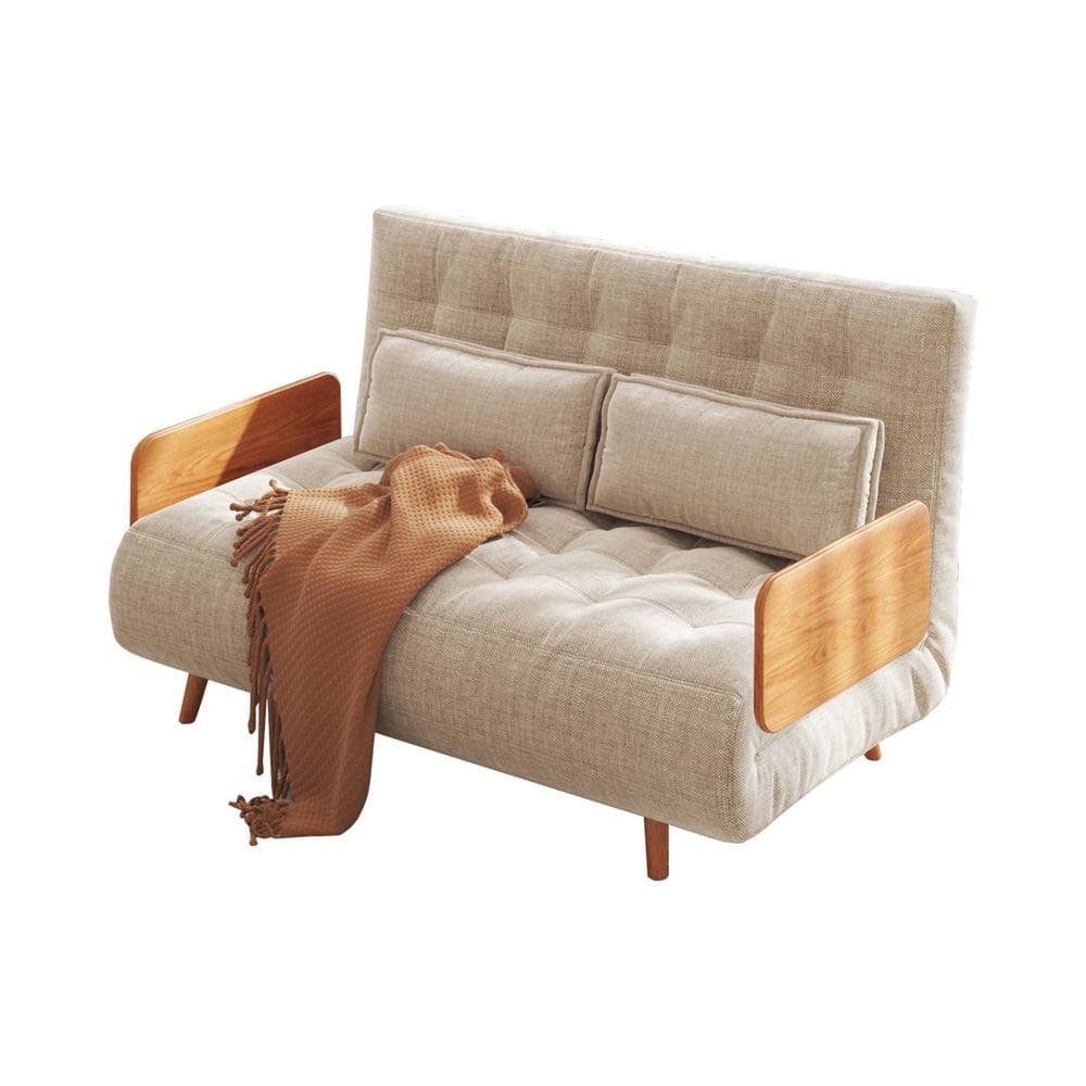 JASIWAY 43.3 in. Beige Folding Linen Sofa Bed J-P2206Y-11-BE - The Home ...
