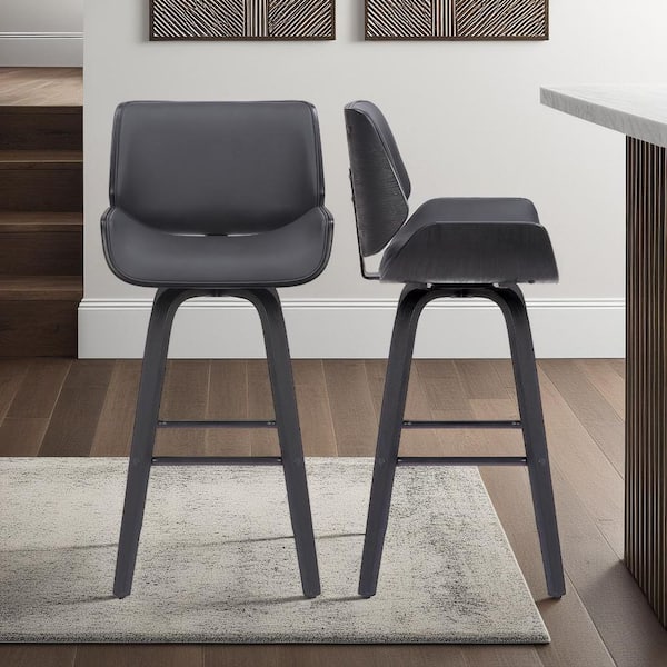 Armen Living Tyler 42 in. H Gray Low Back Wood Bar Stool with Faux ...
