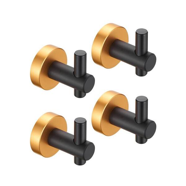 Single Robe Hook Towel Hook Space Aluminum Alloy in Black Gold (4-Pack ...
