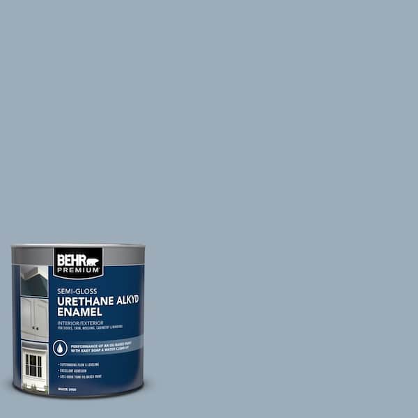 BEHR PREMIUM 1 qt. #570F-4 Blue Willow Semi-Gloss Enamel Urethane Alkyd ...