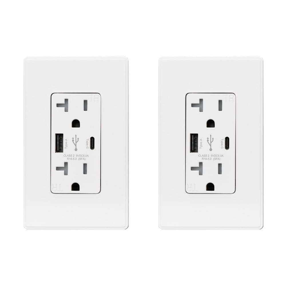 ELEGRP 25-Watt 20 Amp Dual Type A and Type C USB Wall Duplex Outlet ...