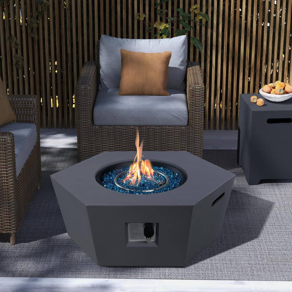 UPHA 41 in. 50,000 BTU Dark Gray Hexagon Concrete Outdoor Propane Gas ...