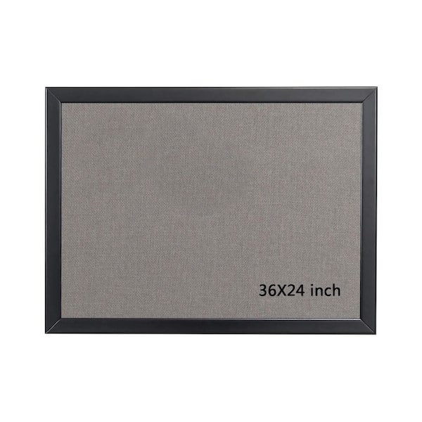 36 x 24 Inch Wood Framed Canvas Cork Bulletin Board with Grey Fabric ...