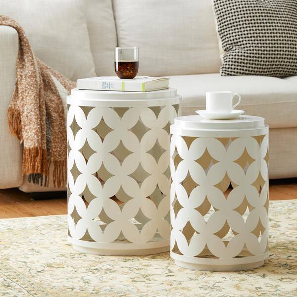 Glitzhome Set of 2 Modern Cream White Heavy Duty Metal Frame Side Table ...