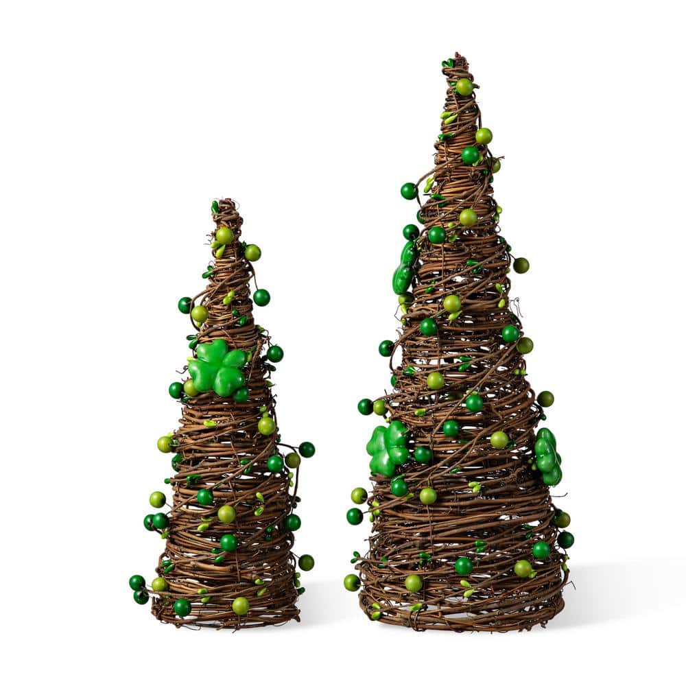 Glitzhome 16 in. H St. Patrick's Rattan Shamrock and Berries Table Tree ...