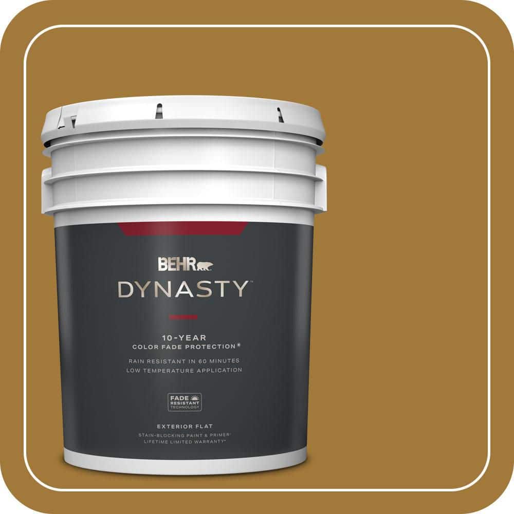 BEHR DYNASTY 5 gal. #320D-7 Victorian Gold Flat Exterior Stain-Blocking ...