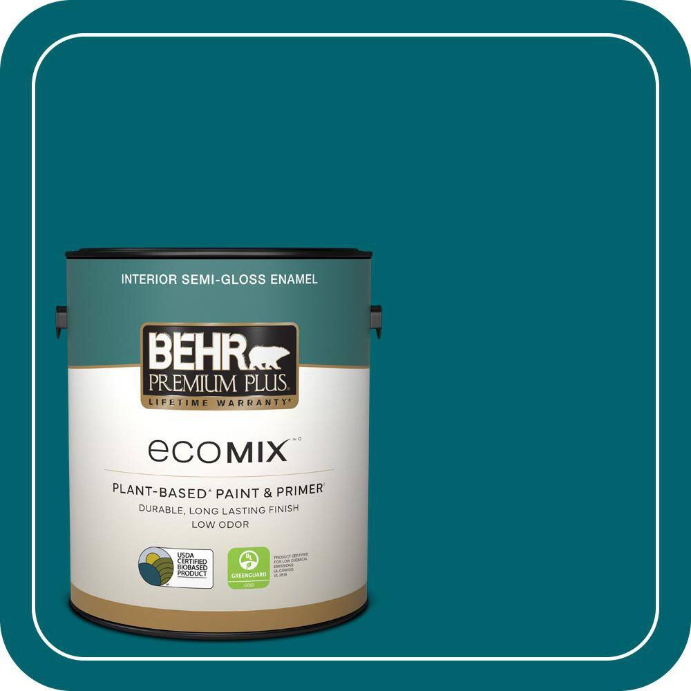 BEHR PREMIUM PLUS 1 gal. #S-H-520 Peacock Tail Semi-Gloss Enamel EcoMix ...