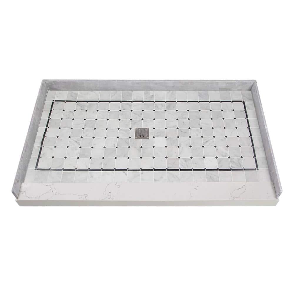 Transolid Pre-Tiled 60 in. L x 36 in. W Alcove Shower Pan Base with ...