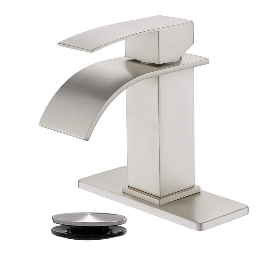 FLG Single Handle Single Hole Waterfall Bathroom Faucet with Drain Kit ...