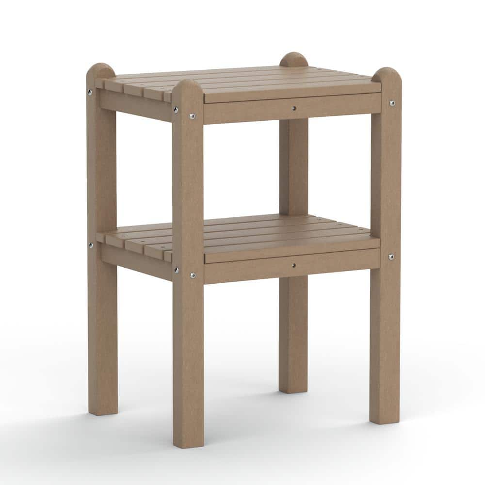 14.2 in. x 18.5 in. x 22.6 in. in Wood Double Outdoor Side Table, Rectangular Patio Side Table ...