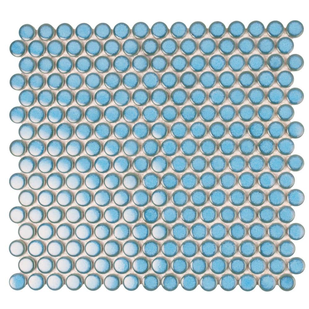 Apollo Tile Cirkel 4 in. x 5 in. Glossy Blue Porcelain Mosaic Wall and ...