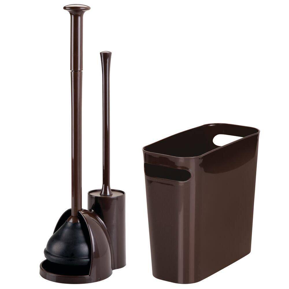 Compact Freestanding 2-in-1 Plastic Toilet BowlBrush/Plunger/Trash ...