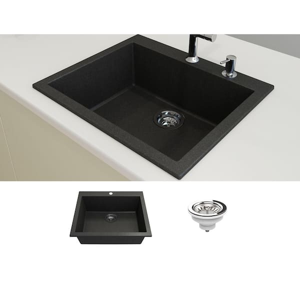 TerraLife Hyperion 24 in. Drop-In/Undermount Single Bowl Metallic Black ...
